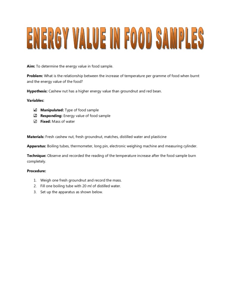 Energy Value in Food Sample | PDF | Temperature | Celsius