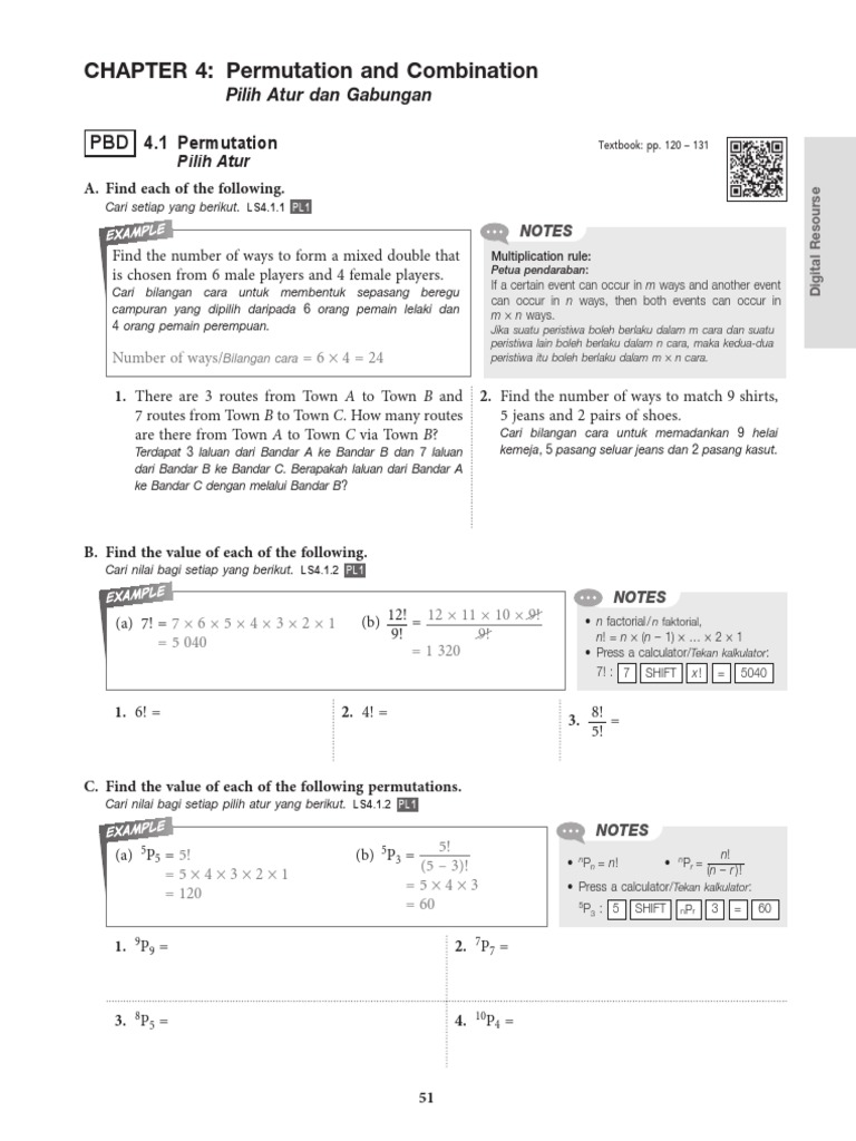 CHAPTER 4: Permutation and Combination | PDF | Mathematics ...