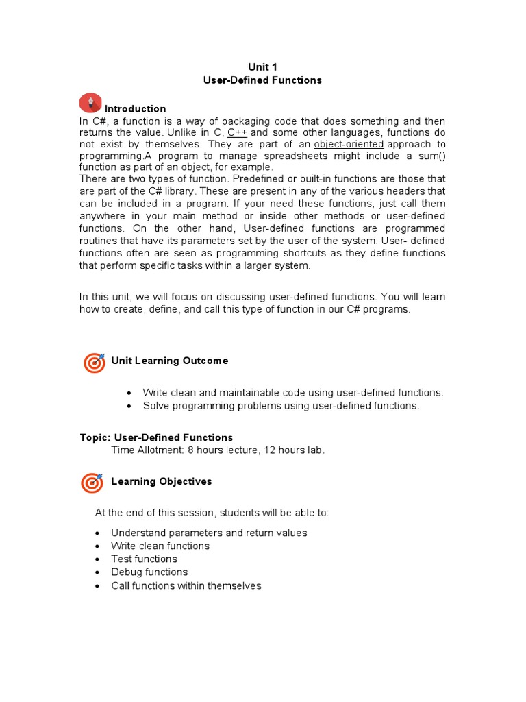 Unit1 User Defined Functions Pdf Parameter Computer Programming Subroutine