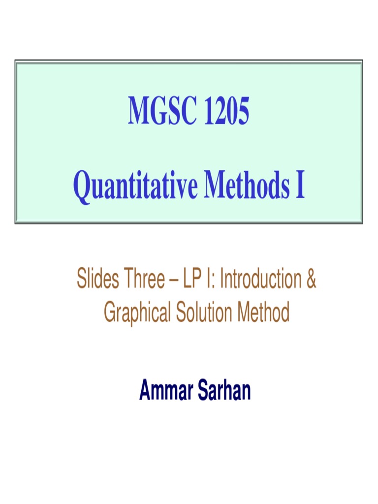 Class 3 - LP Introduction&Graphical Solution | PDF | Mathematical Optimization | Equations