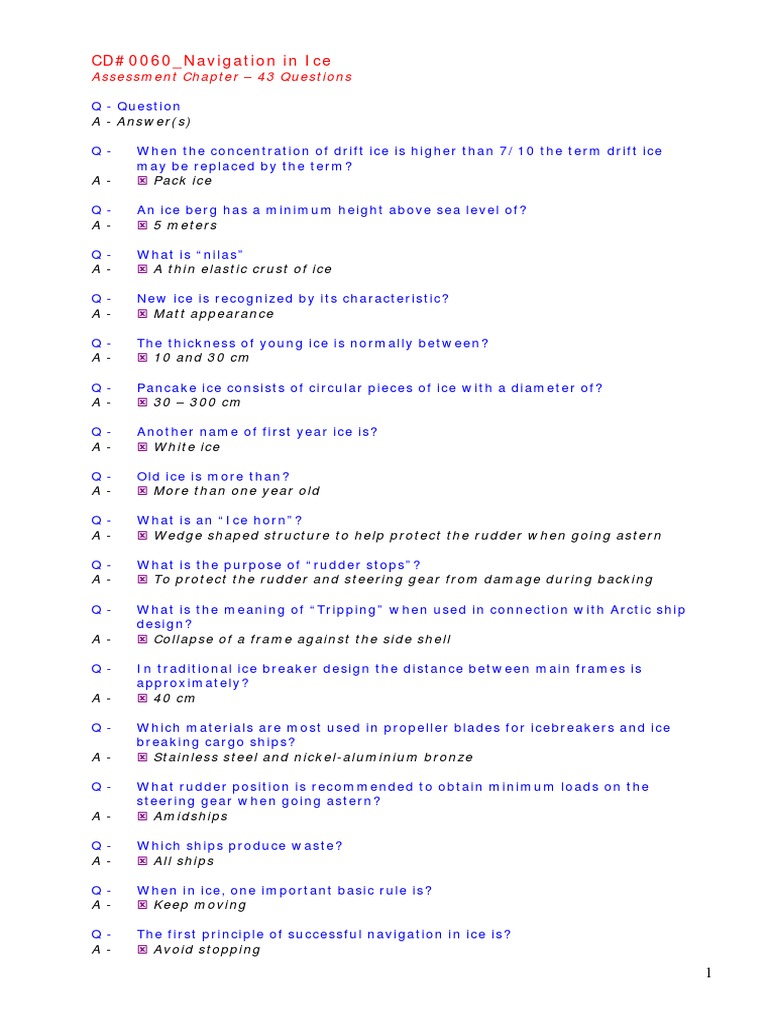 CD#0060 - Navigation in Ice: Assessment Chapter - 43 Questions | PDF ...