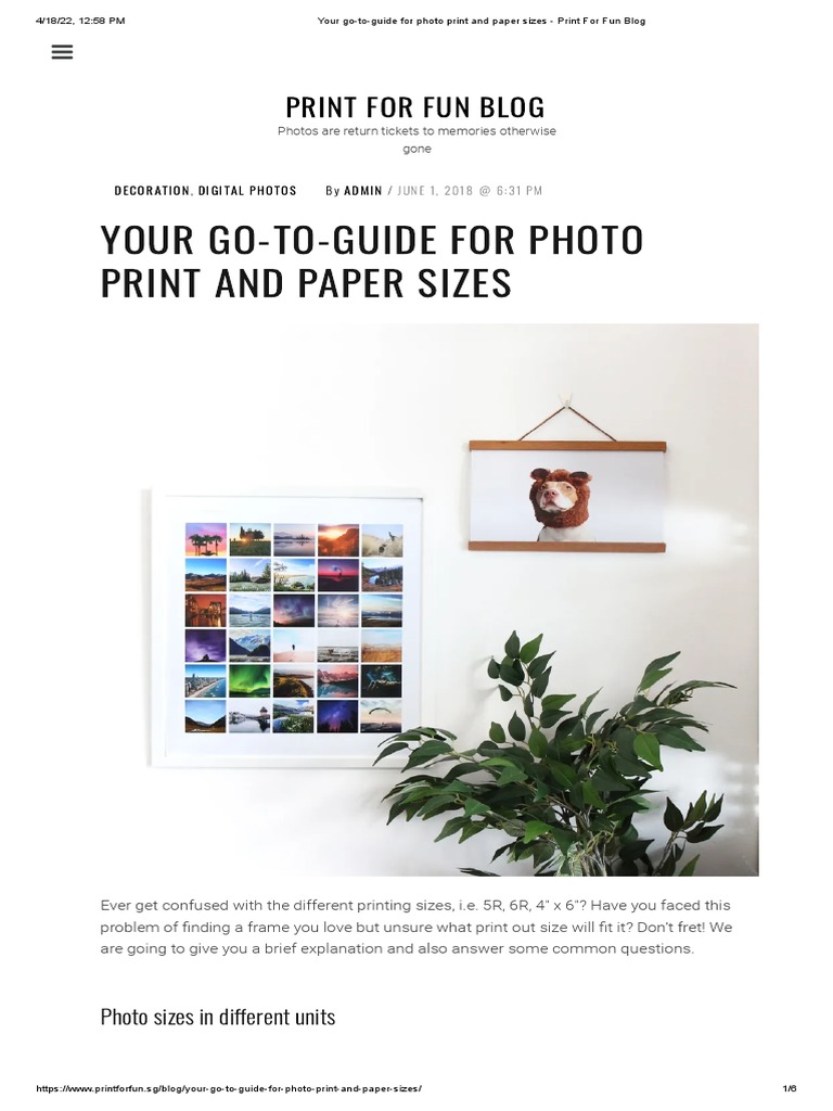 Your Go-To-guide For Photo Print and Paper Sizes - Print For Fun Blog | PDF