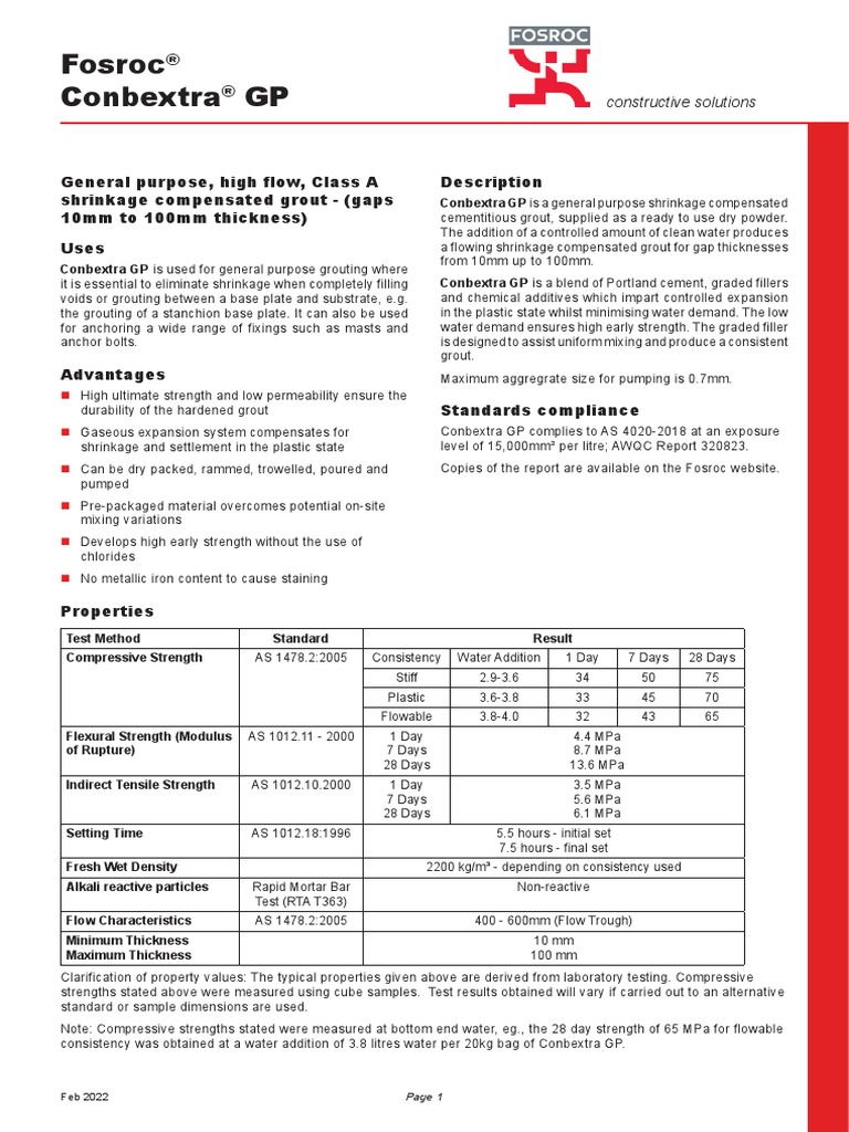 Fosroc Conbextra GP TDS | PDF | Cement | Casting (Metalworking)