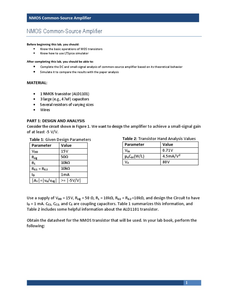 NMOS Common-Source Amplifier Design | PDF | Electrical Network | Amplifier