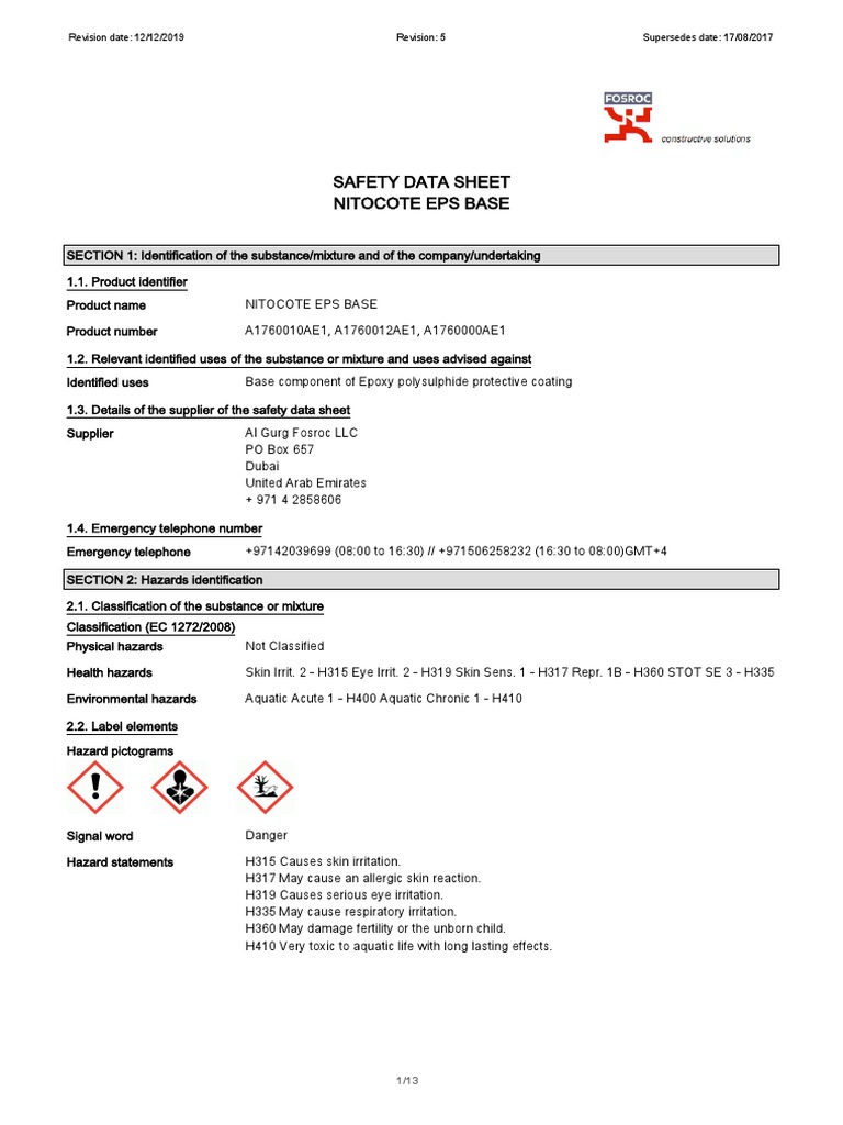 Nitocote Eps Uae | PDF | Toxicity | Dangerous Goods