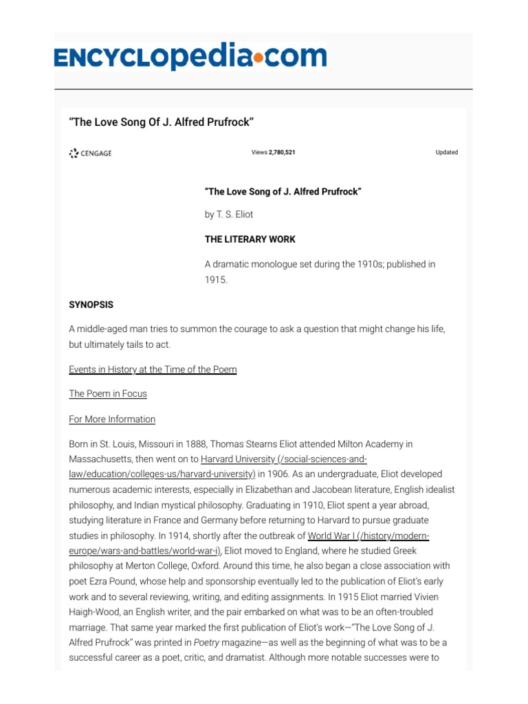 The Love Song of J Alfred Prufrock (Introduction) (Encyclopaedia) | PDF ...