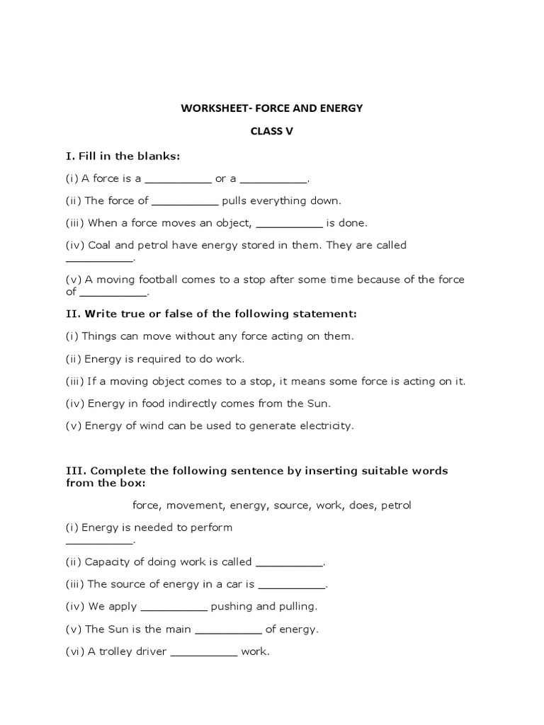 Worksheet-Force and Energy | PDF | Machines | Lever