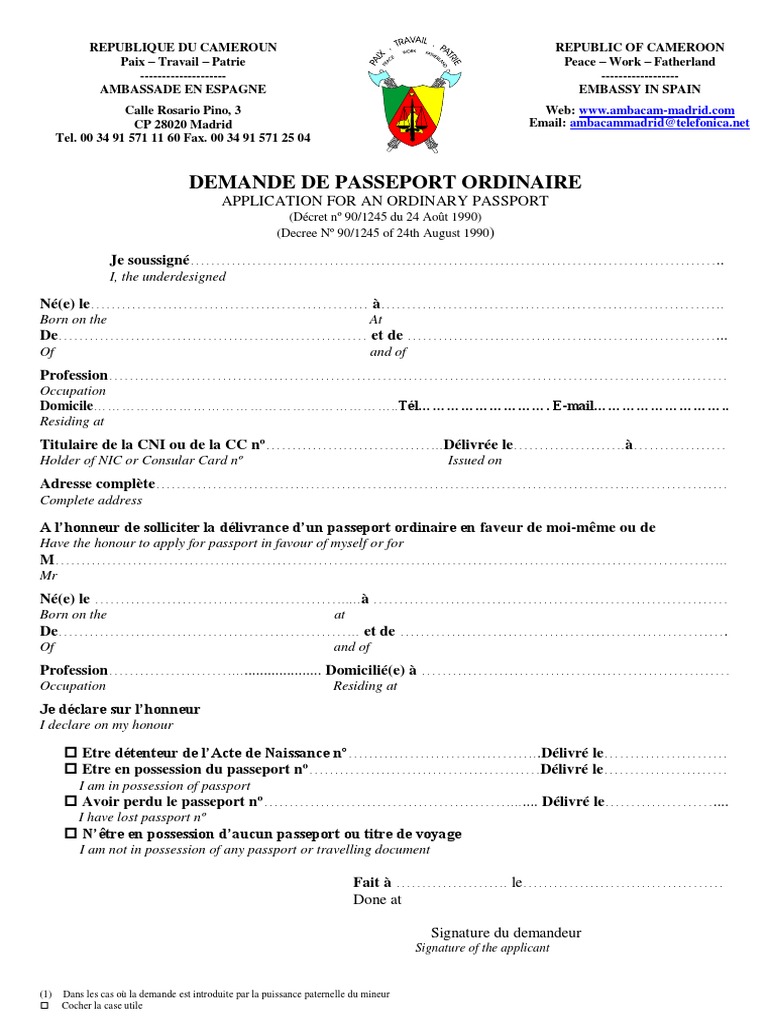 Formulaire de Demande de Nouveaux Passeports | PDF | Mondialisation ...