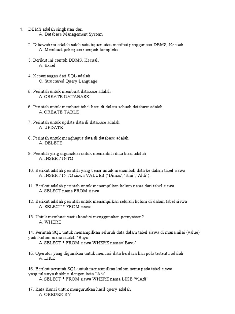 Kisi Kisi Basis Data | PDF