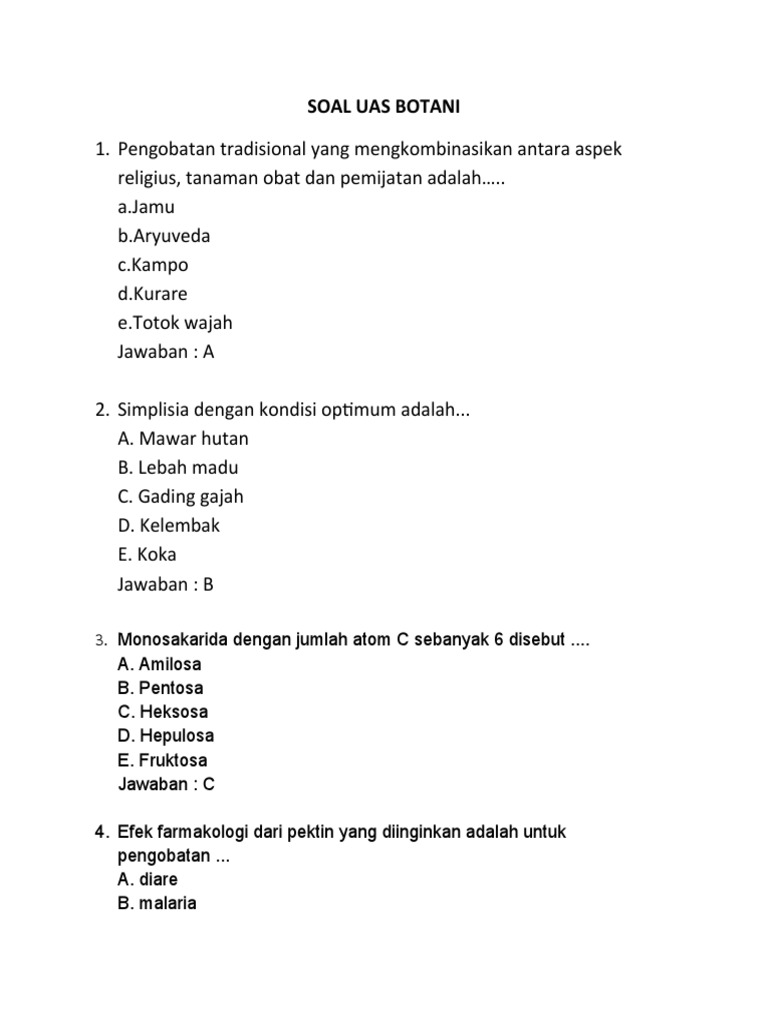 Soal Uas Botani 3 | PDF | Sains & Matematika