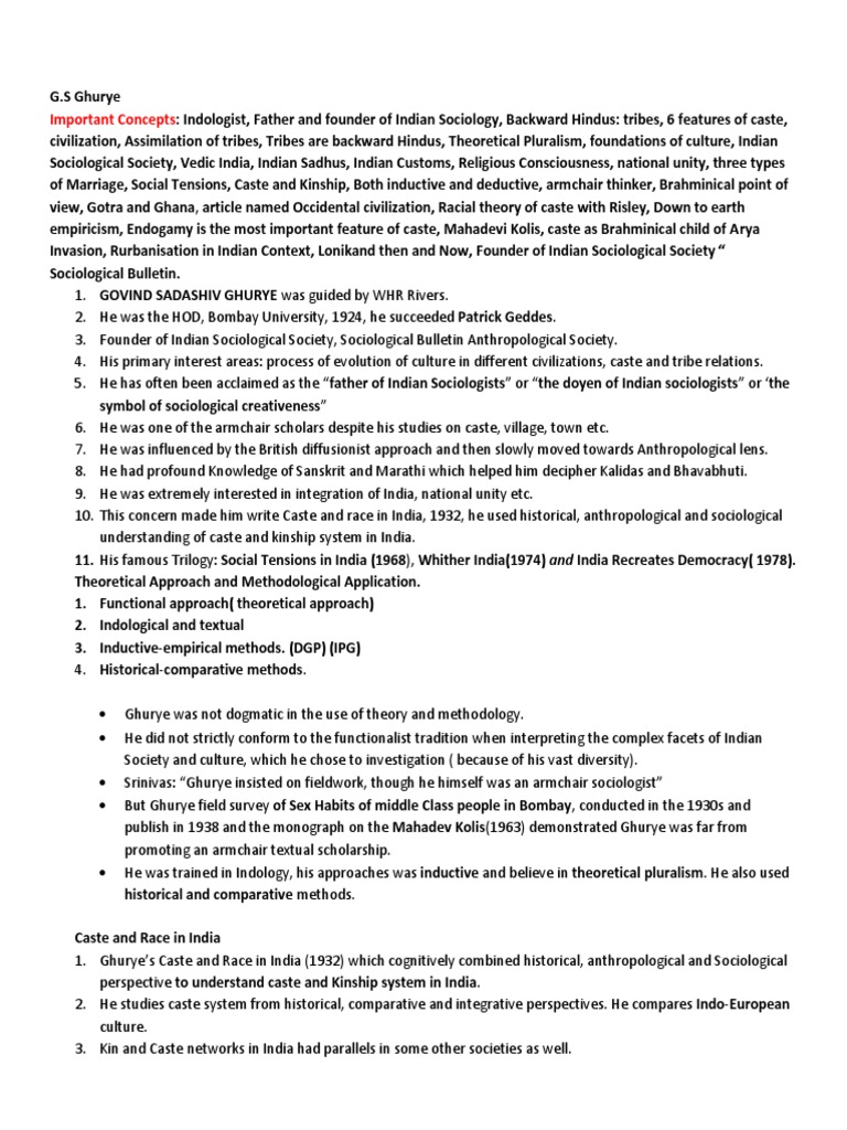 G.S Ghurye-1 | PDF | Sociology | Caste