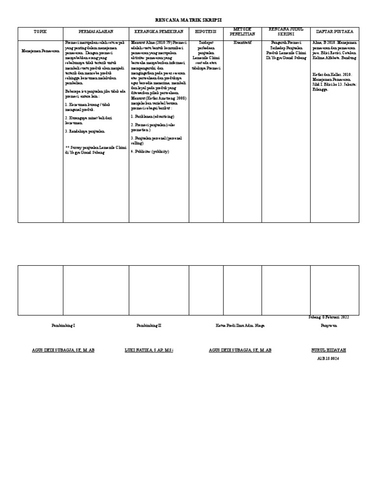 Salinan FORMAT RENCANA MATRIK SKRIPSI | PDF