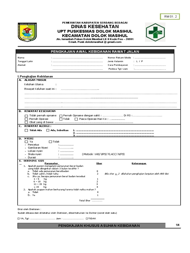 RM 01. 2 Formulir-Pengkajian-Awal-KEBIDANAN-Pasien-Rawat-Jalan | PDF