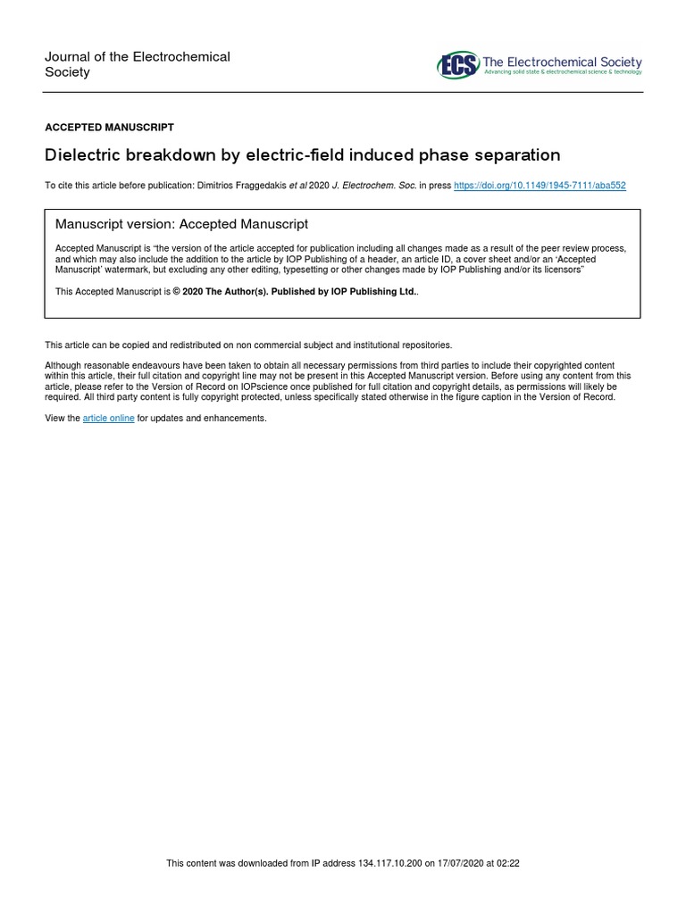 Dielectric Breakdown by Electric-Field Induced Phase Separation | PDF ...