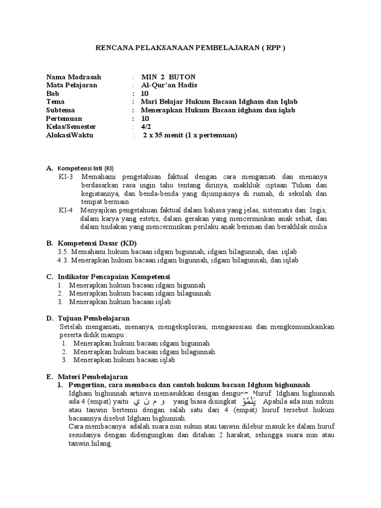 Menerapkan Hukum Bacaan Idgham Dan Iqlab.4 | PDF