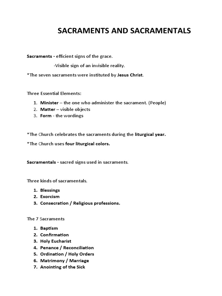 Sacraments and Sacramentals | PDF | Eucharist | Catholic Church
