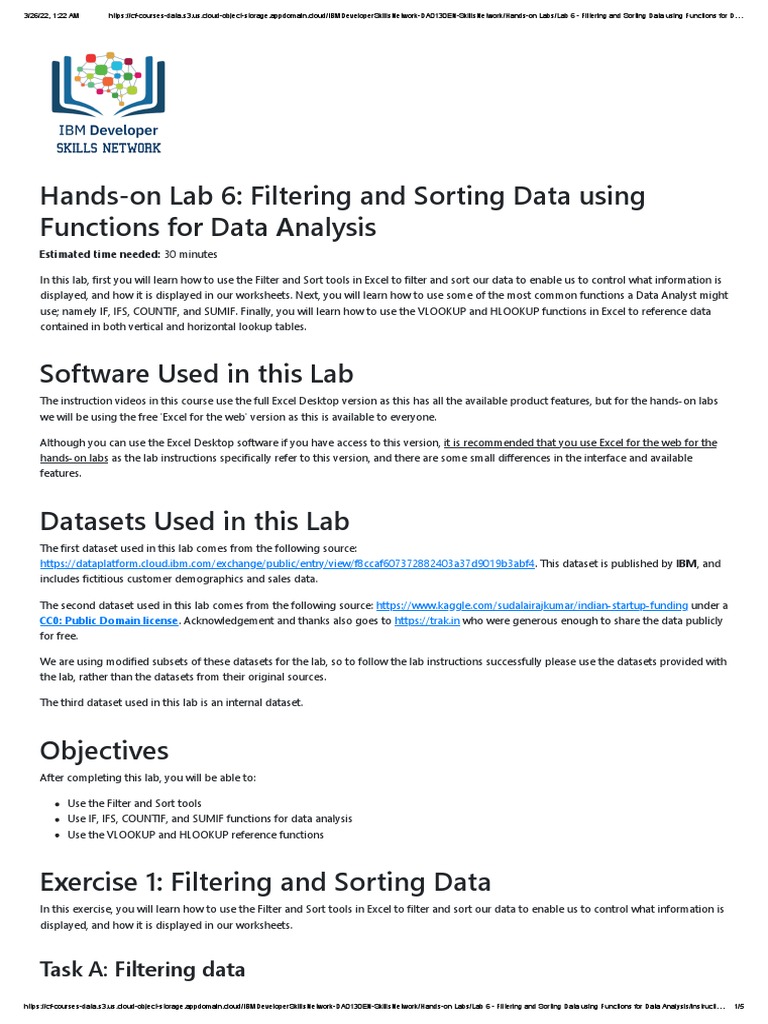 Hands-On Lab 6 - Filtering and Sorting Data | PDF | Microsoft Excel ...