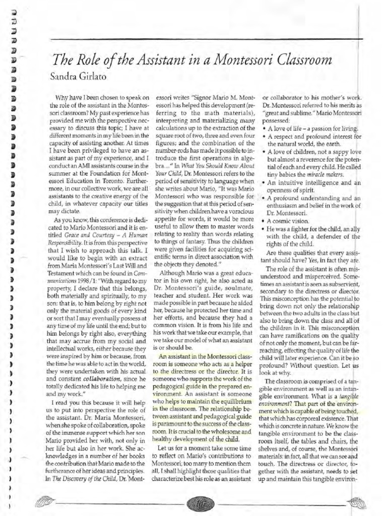 The Role of The Assistant in A Montessori Classroom: Sandra Girl To ...