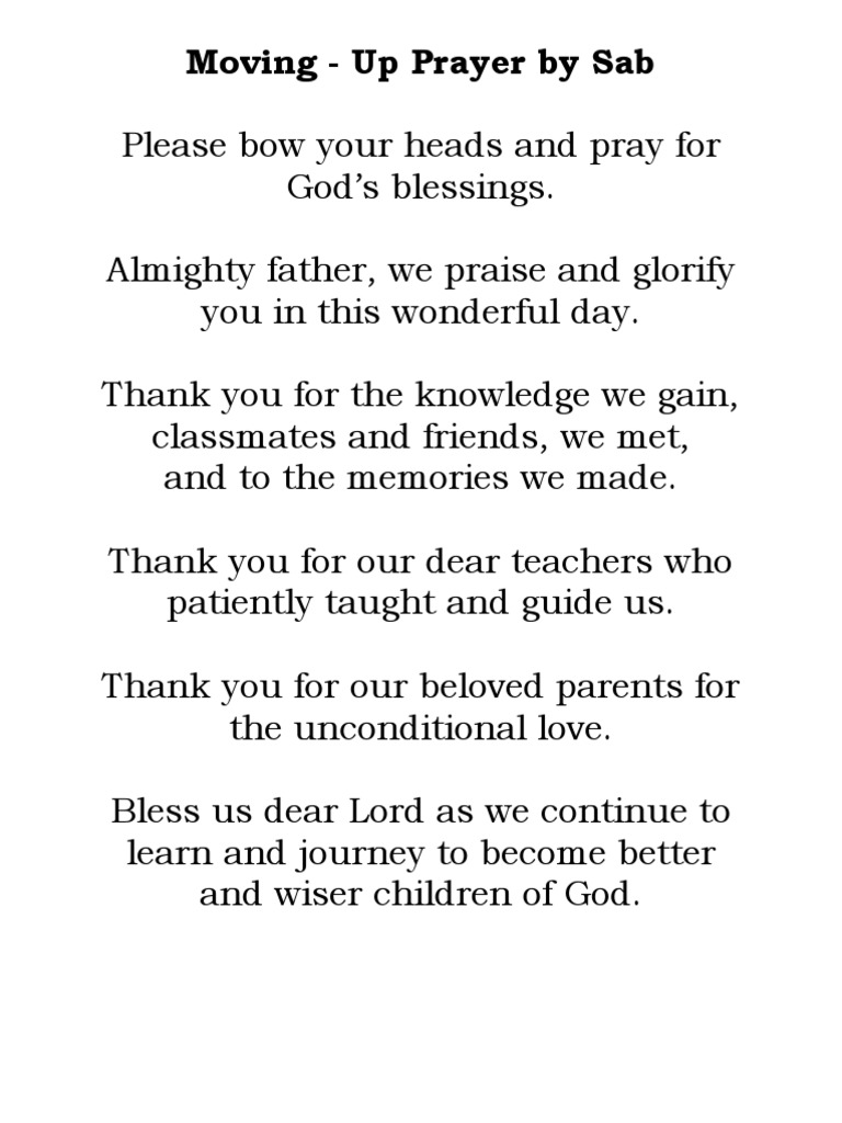 Moving Up Prayer for Students | PDF | Religion & Spirituality