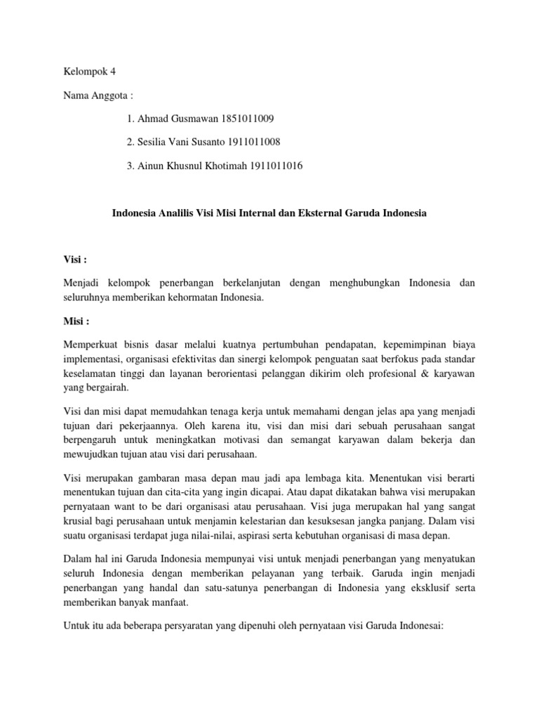 Analisis Visi dan Misi Garuda Indonesia | PDF