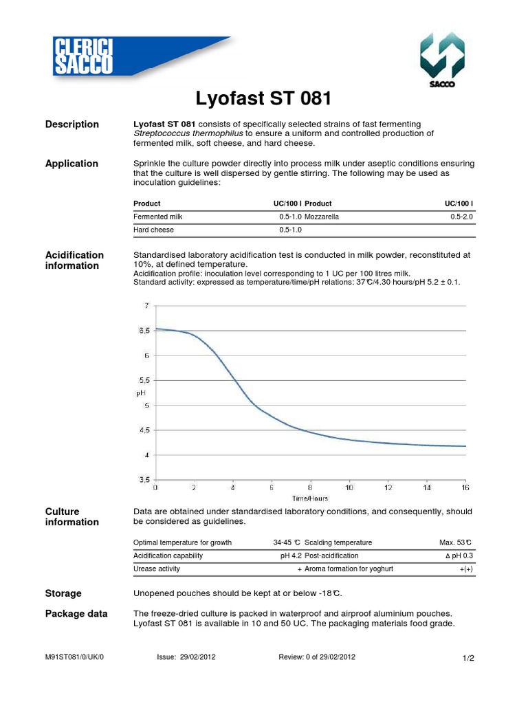 Lyofast ST 081 | PDF | Milk | Food And Drink