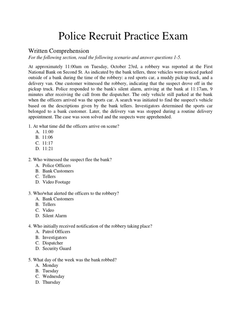 Police Recruit Practice Test | PDF | Police | Police Dog