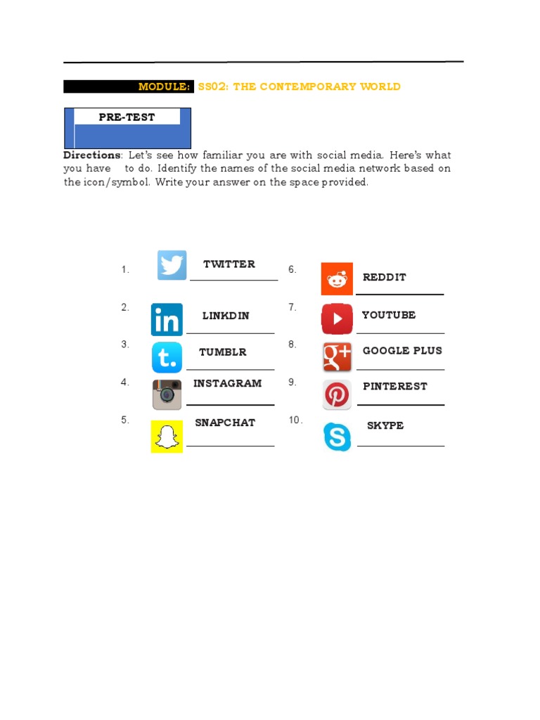 Pre-Test: Module: Ss02: The Contemporary World | PDF