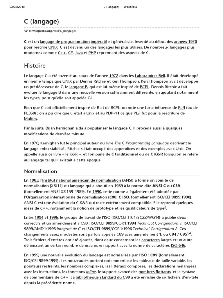 Histoire et évolution du langage C | PDF | C (Langage de programmation) | Compilateur