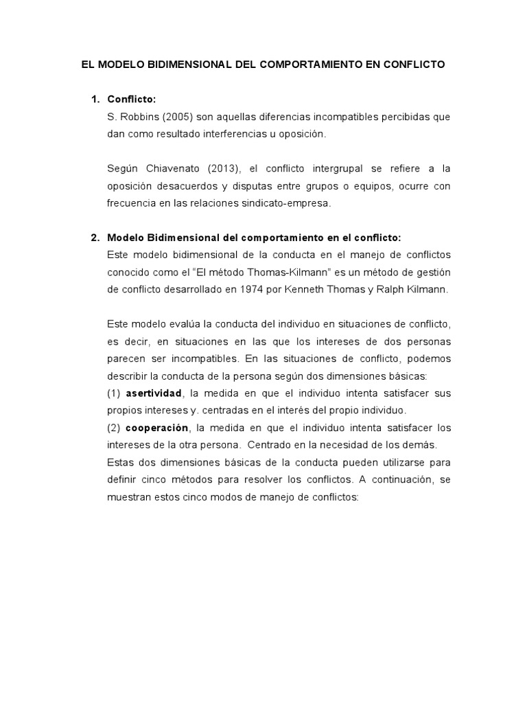 El Modelo Bidimensional Del Comportamiento en Conflicto | PDF ...