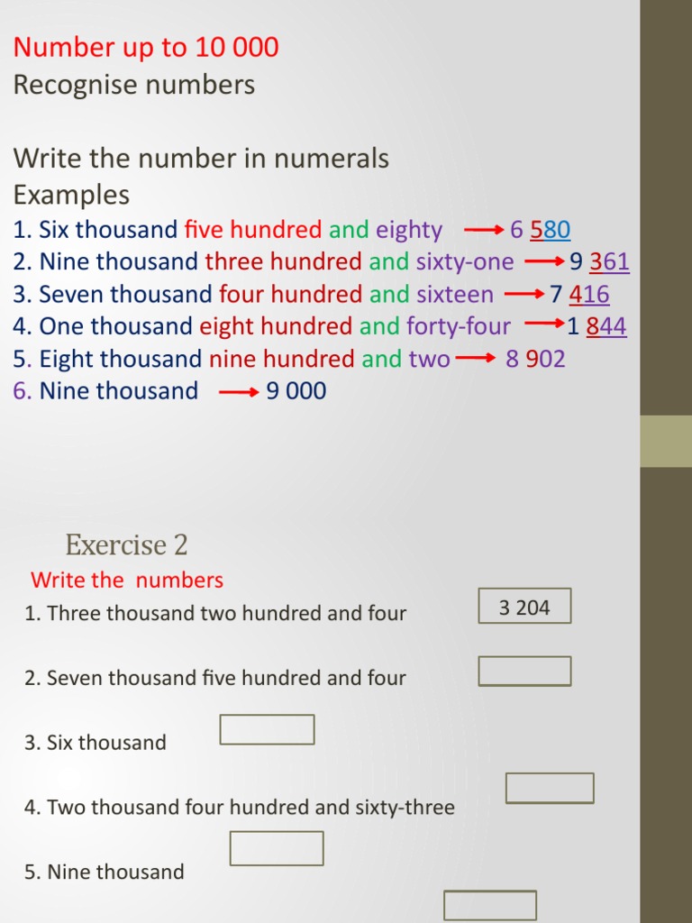 Recognise Numbers Write The Number in Numerals Examples | PDF