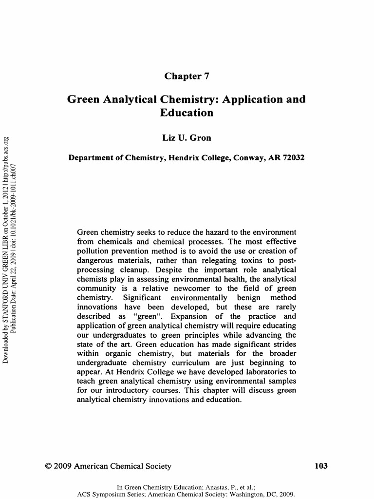 Green Analytical Chemistry Aplplication and Education | PDF | Green ...