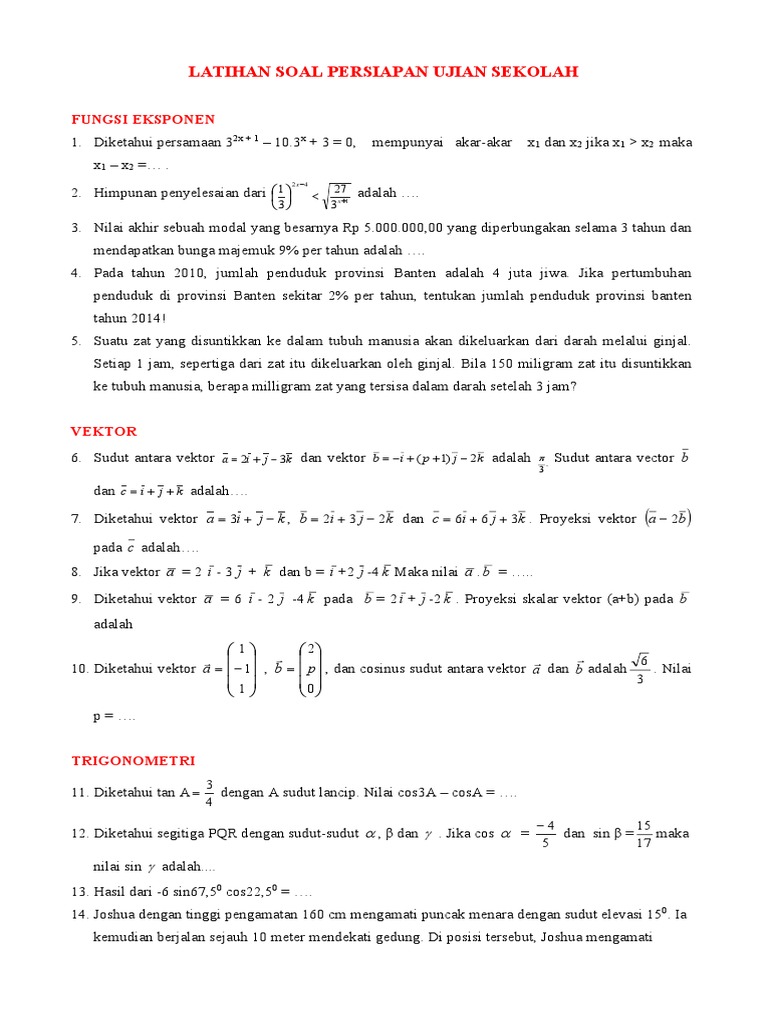 Latihan Soal Persiapan Ujian Sekolah (1) (Matmin) | PDF