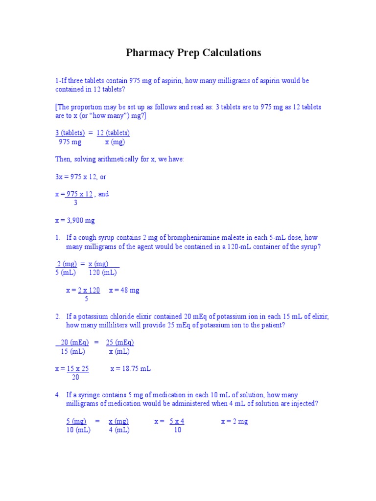 Pharmacy-Prep-Calculations-With-Ans | PDF | Mass Concentration ...