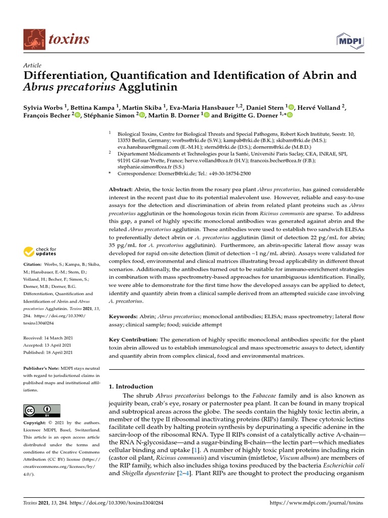 Differentiation, Quantification and Identification of Abrin and Abrus ...