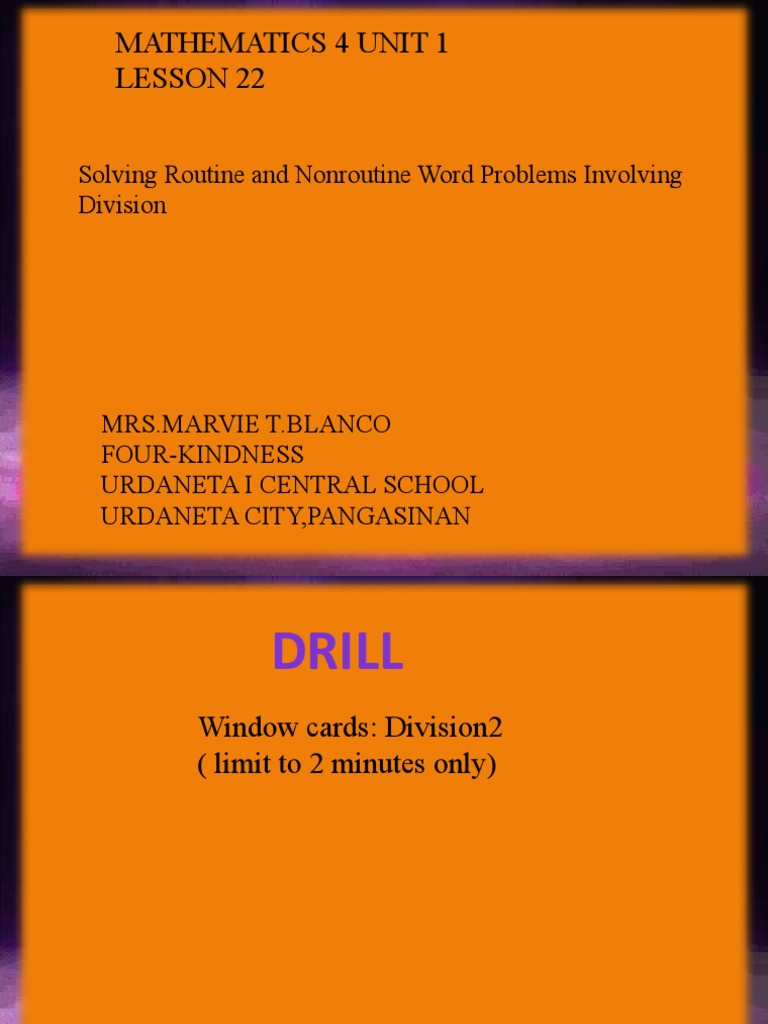 MATH Q1 Lesson 22 Solving Routine and Nonroutine Word Problems ...