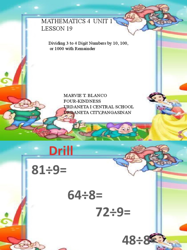 MATH Lesson 19 Dividing 3 To 4 Digit Numbers by 10,100, or 1000 With ...
