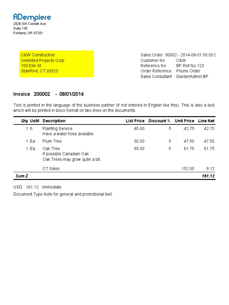 Invoice 200002 - 08/01/2014: Qty Uom Description List Price Discount ...