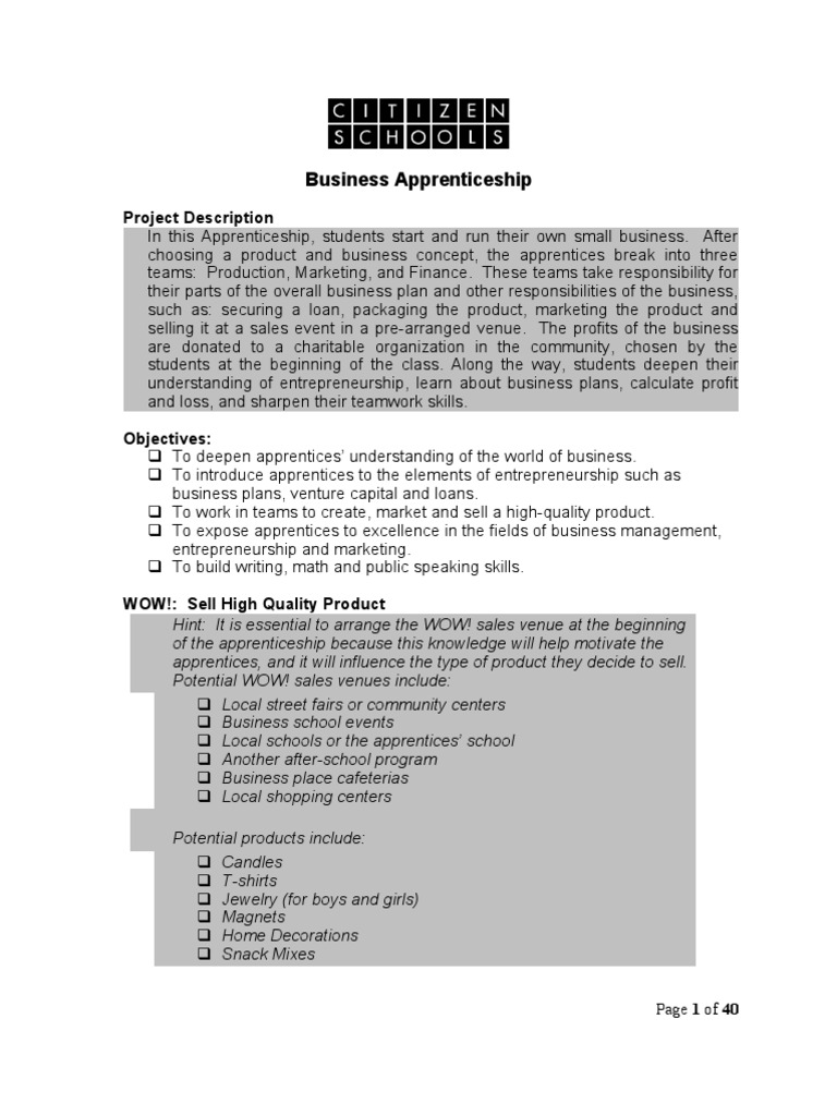 Business Apprenticeship: Project Description | Apprenticeship ...