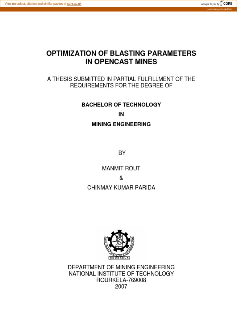 Optimization of Blasting Parameters in Opencast Mines | PDF | Drill | Drilling