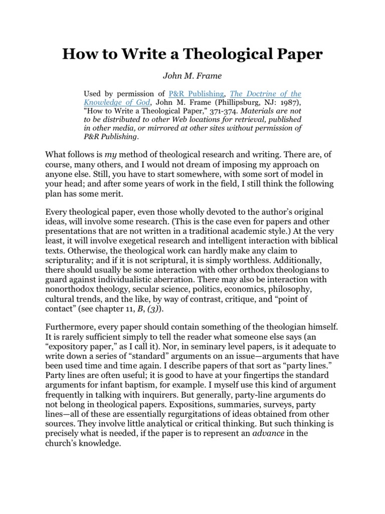 How To Write A Theological Paper | PDF | Theology | Evaluation