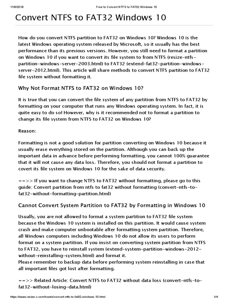 Free To Convert NTFS To FAT32 Windows 10 | PDF | File System | Computer File