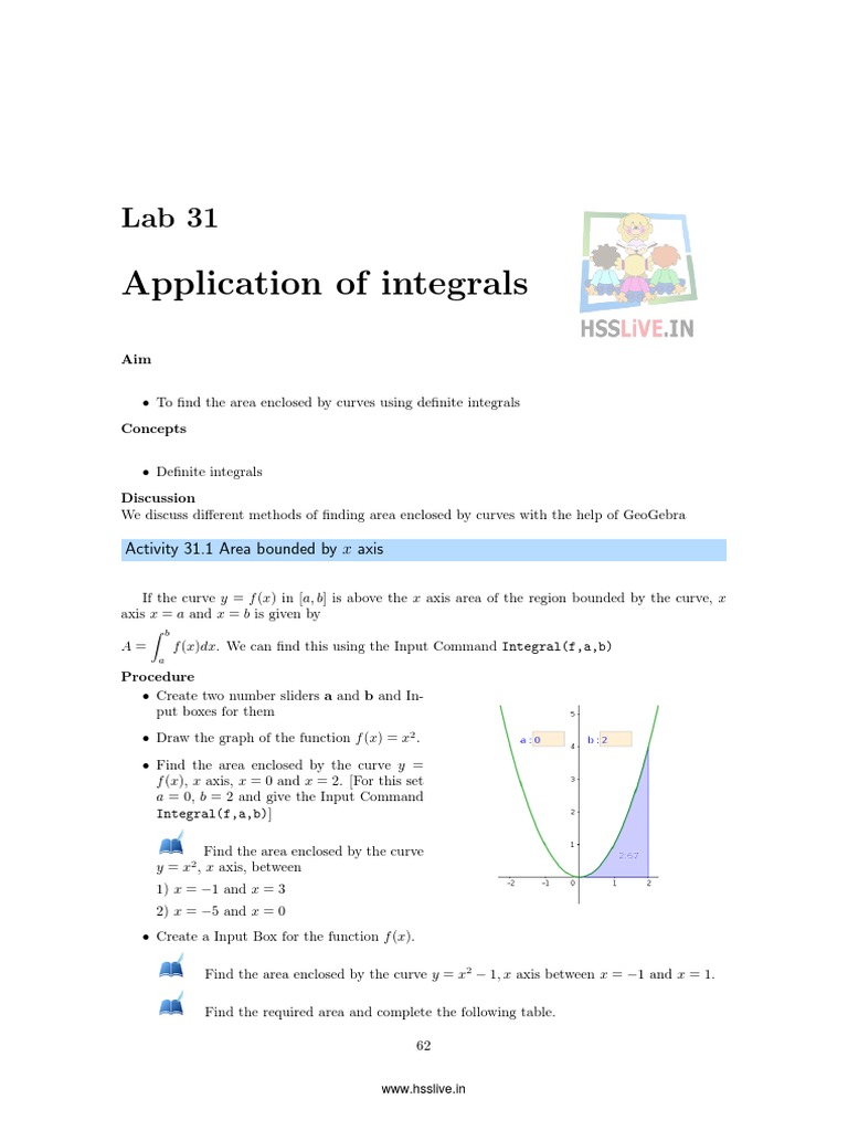 Hsslive Xii Maths Lab Exp 31 Application of Integrals | PDF | Area | Integral