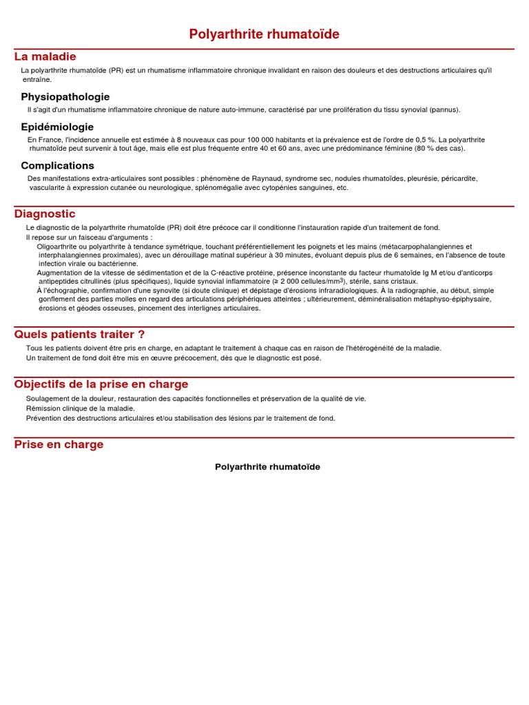 Polyarthrite Rhumatoïde : Diagnostic et Traitement | PDF | Anti ...