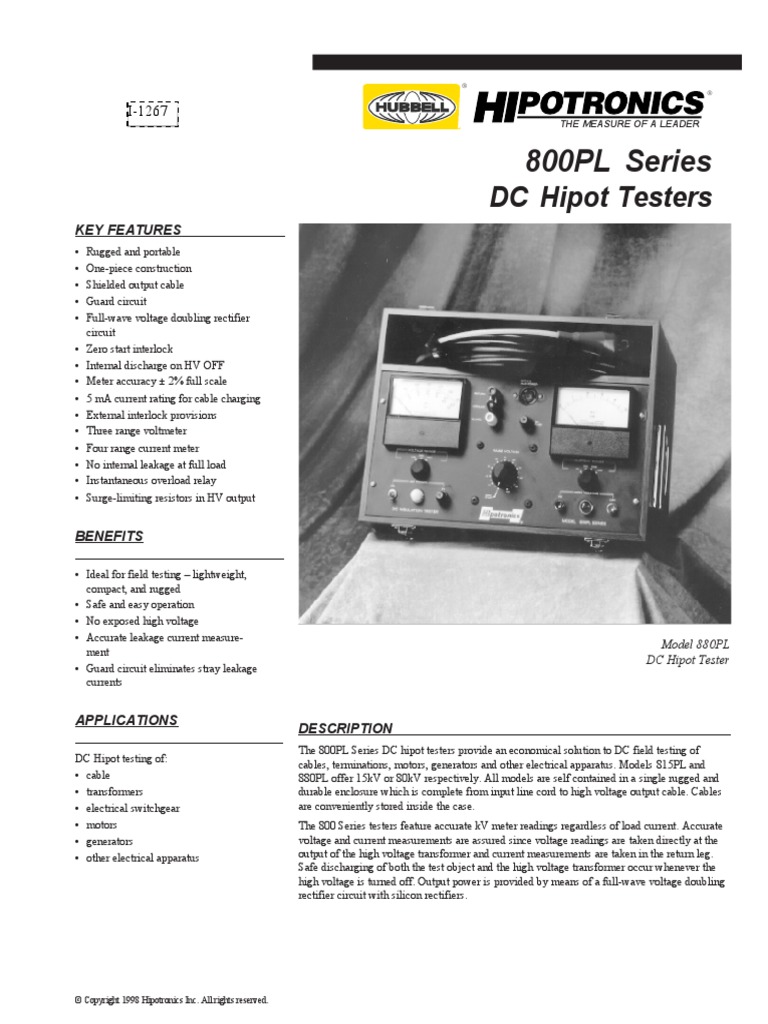 800PL Series: DC Hipot Testers | PDF | Voltage | High Voltage
