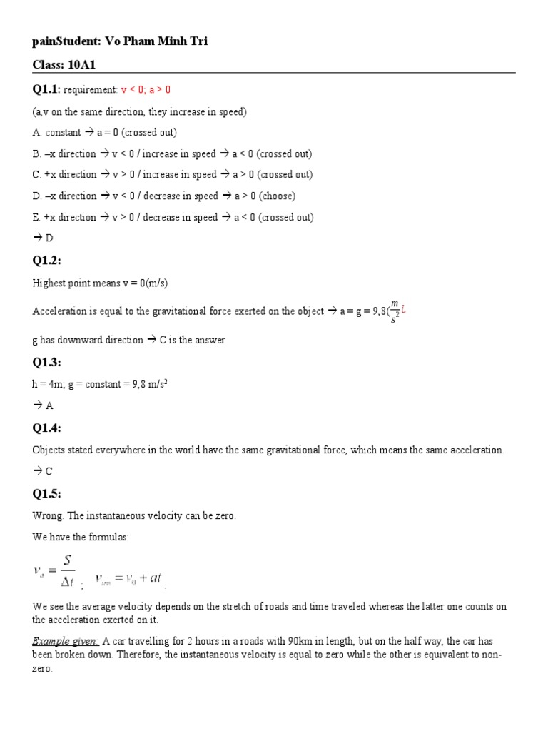 Physics Assignment 1 | PDF | Speed | Acceleration