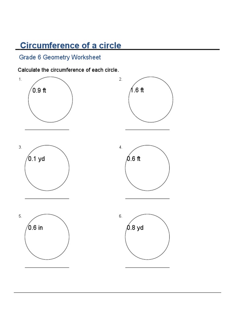 Circumference of A Circle: Grade 6 Geometry Worksheet | PDF