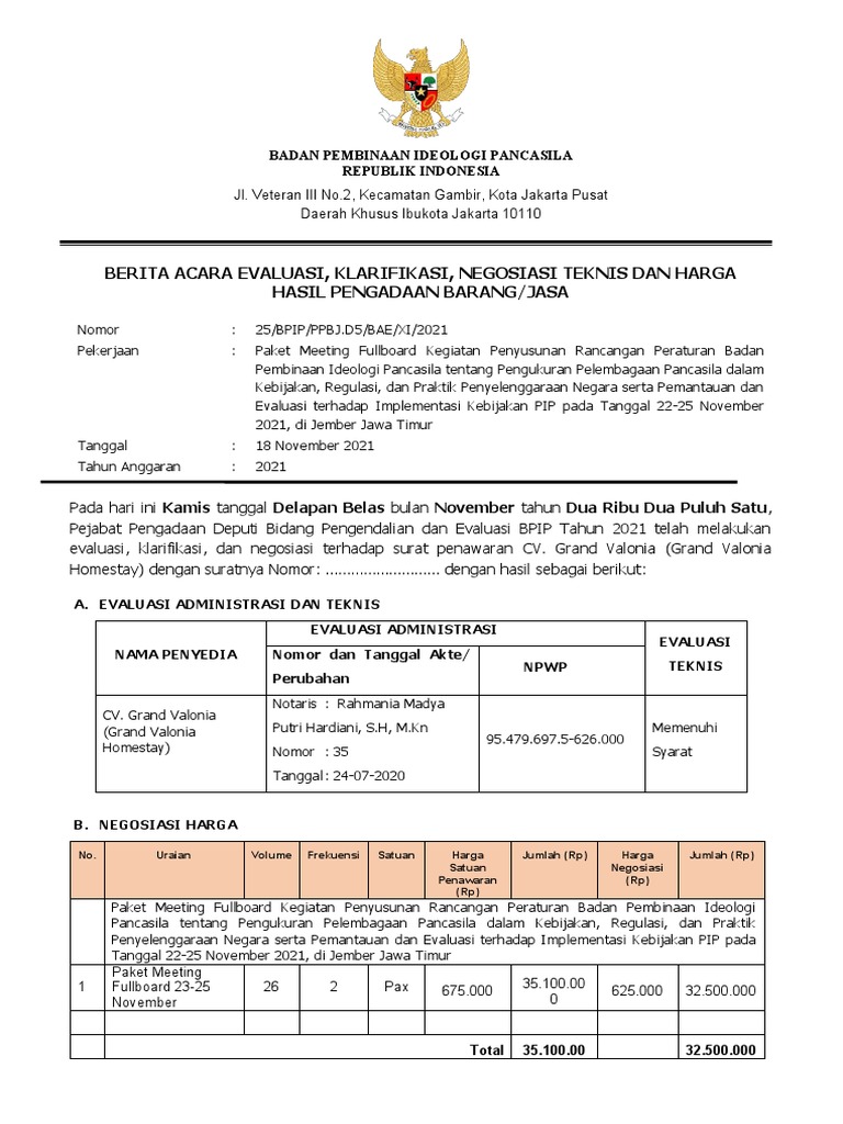 Berita Acara Negosisasi Harga | PDF