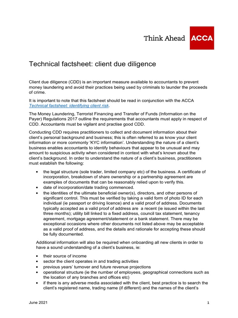 Client Due Diligence Factsheet 0621 | PDF | Money Laundering | Business