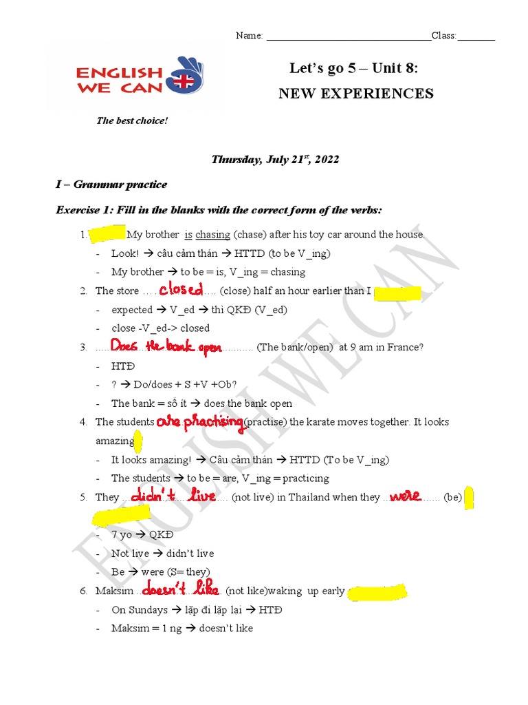 lets go 5 Unit 8 | PDF | Food And Drink