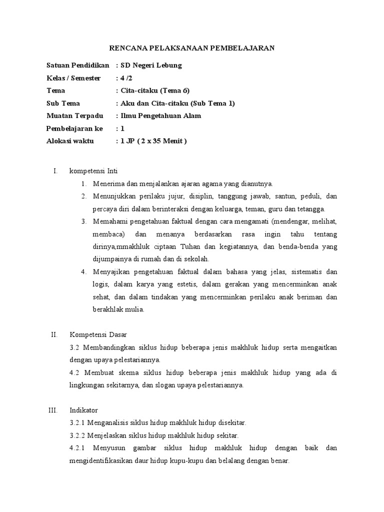 Revy Anggun Quraini - RPP SD Kelas 4 Ipa Siklus 2 | PDF